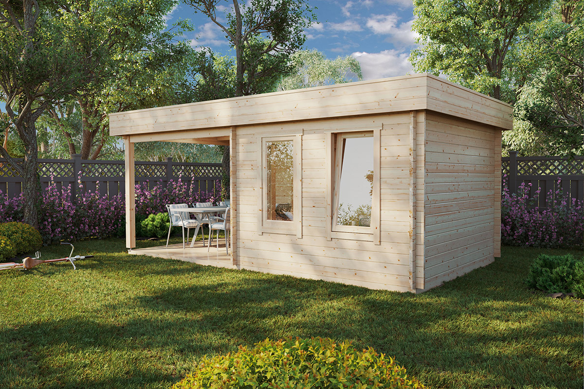 Contemporary Garden Log Cabin with Veranda Lucas E 9m² / 44mm / 6 x 3 m ...