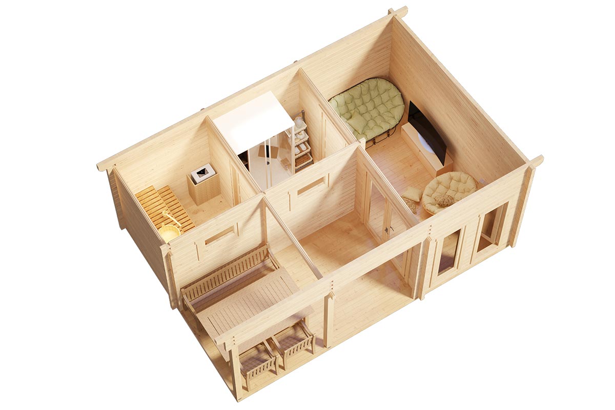 Finnish Sauna Cabin Oliver I 15m² 70mm 6x4m - Summerhouse24