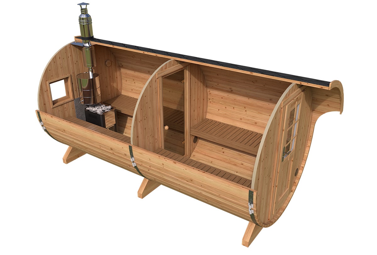 Large Barrel Sauna With Canopy (Overhang) | Summerhouse24